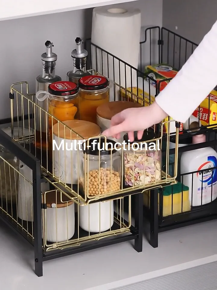 Double Layers Drawer Storage Shelf White Gold Sink Rack Kitchen ...