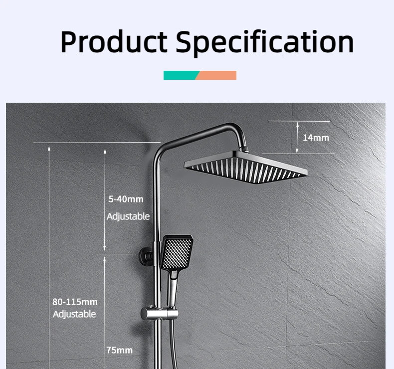 Luxury Piano Key Rainfall Shower Head with Handheld Spray, Adjustable ...
