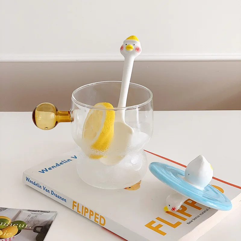 Solhui Original Design Glass Duck Cups With Ceramic Lid Cartoon High ...