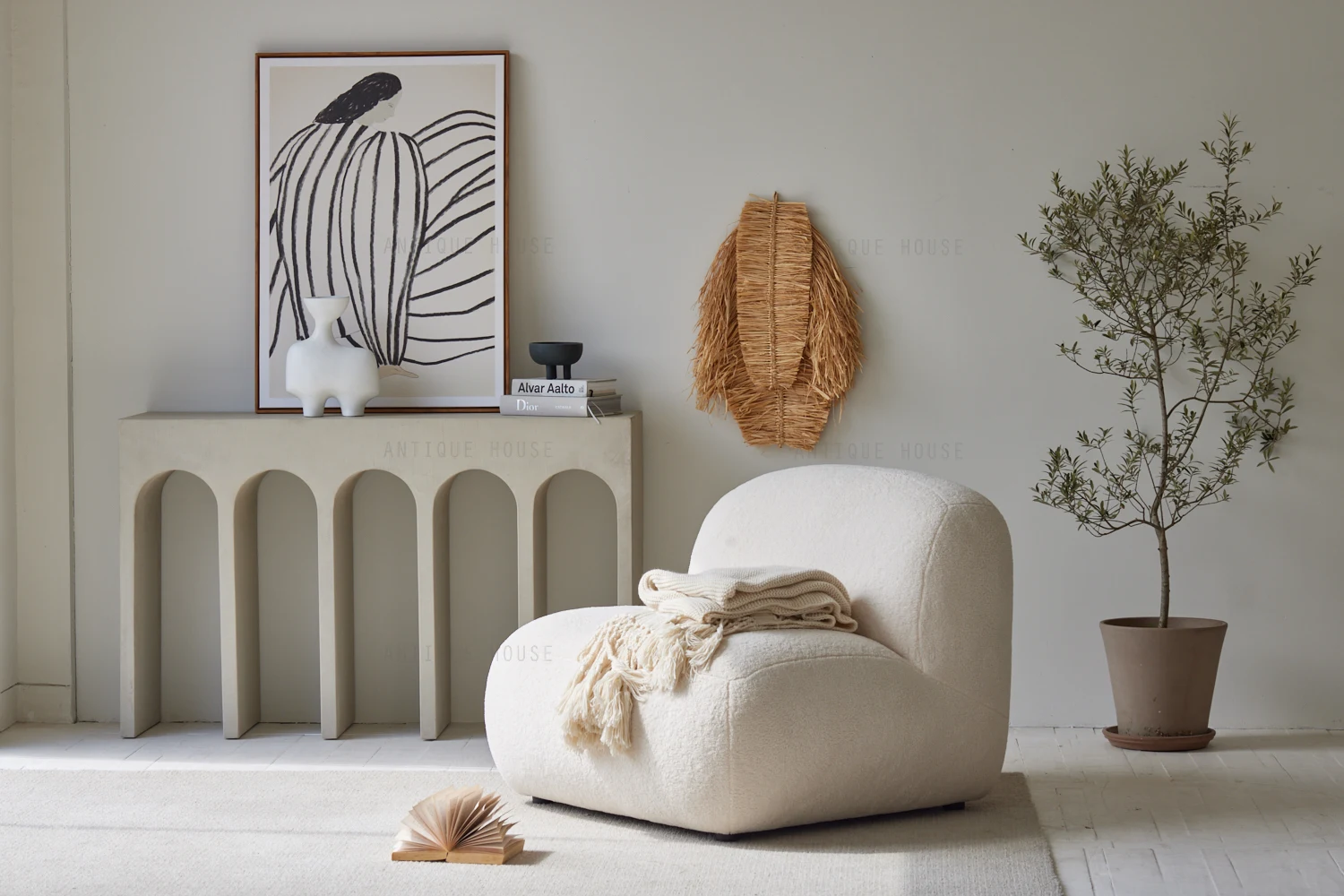 Geometric Wabi-sabi Sheep Skin Fabric Modern Living Room Furniture ...