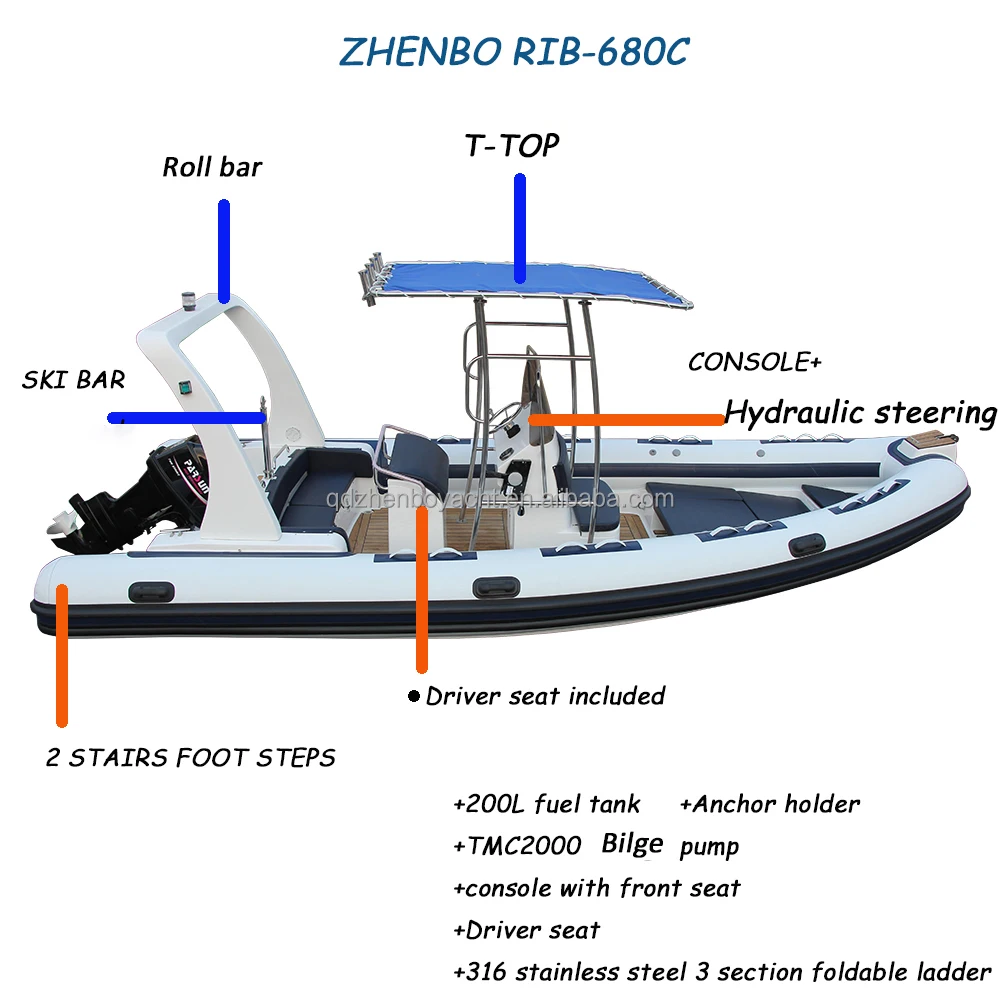 Luxury High Performance 22ft Fiberglass Double Hull Rib 680 Boat