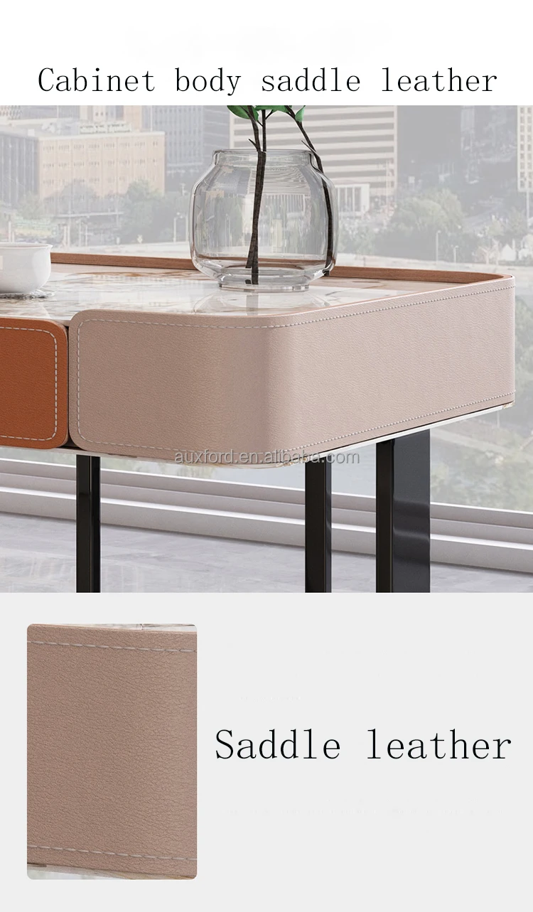 Modern Home Executive Office Desk Resin Table Top Saddle Leather Golden ...