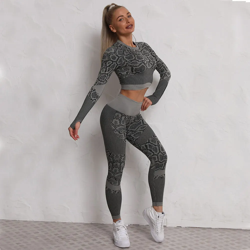 Snake Pattern Women Yoga Wear Sets Sportswear Workout Gym Clothing ...
