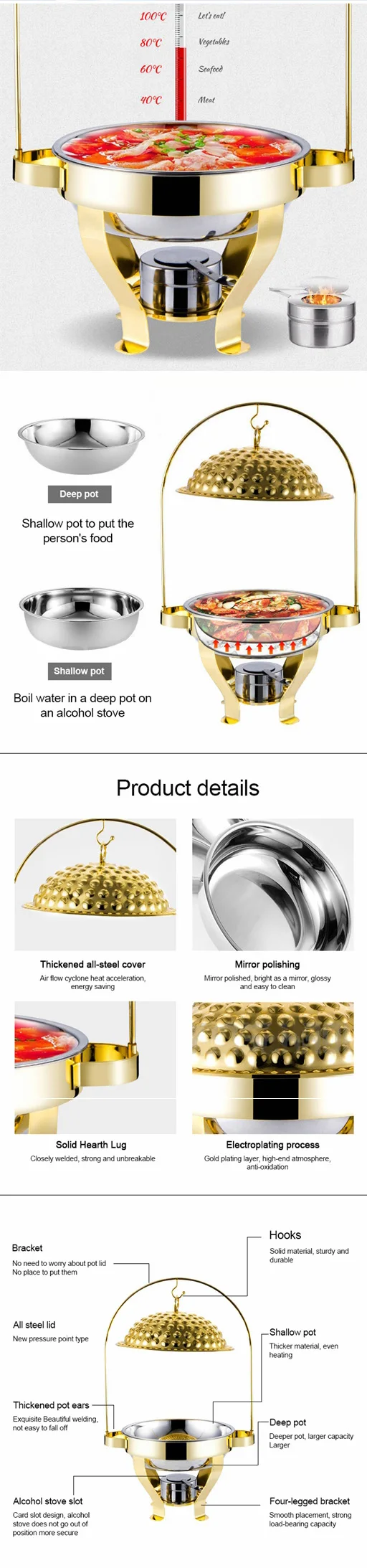 Fts Buffet Set Roll Top Gold Luxury Golden Dishes Wedding Brass Round ...