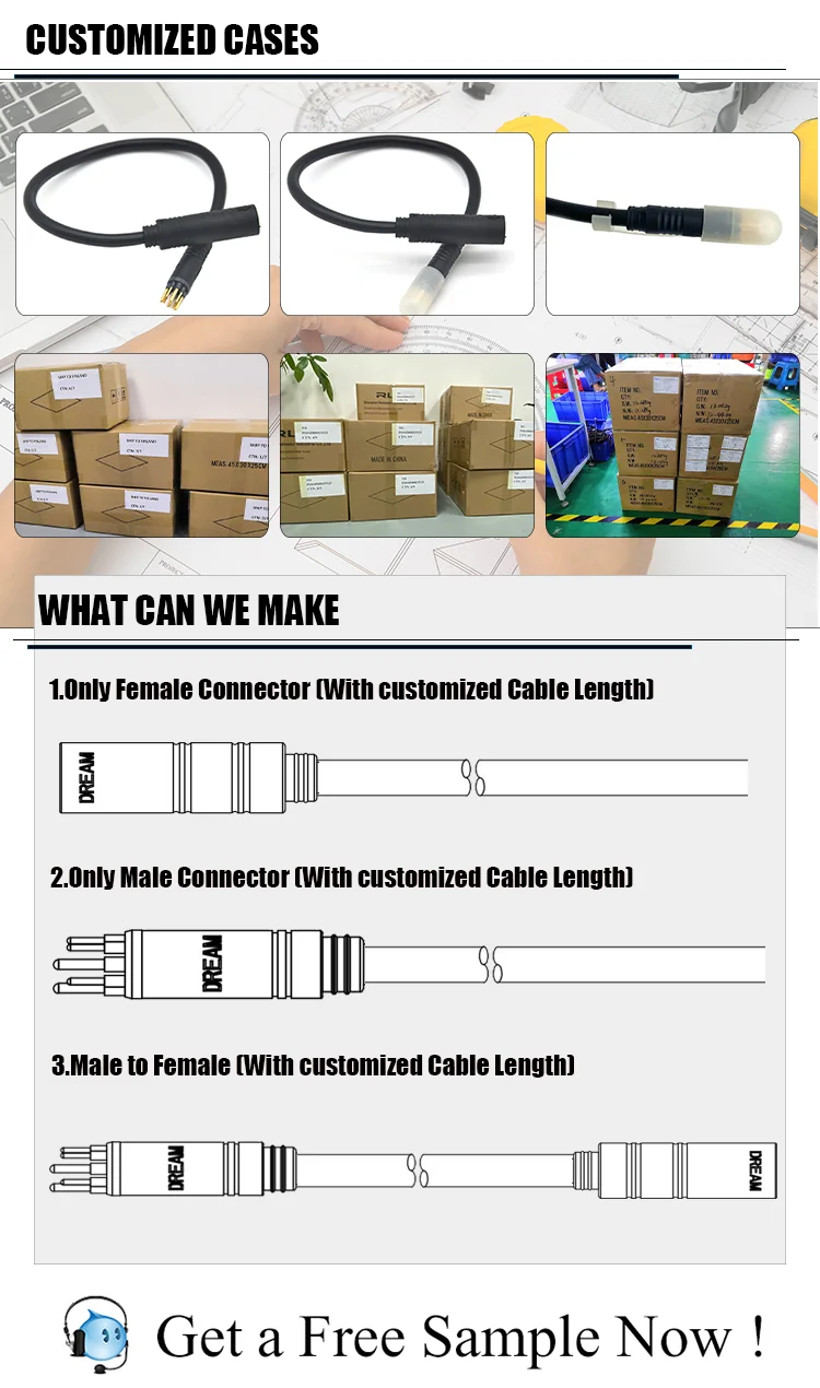 Realeader 3 Pin Waterproof Motor Connector Cable for E-bike
