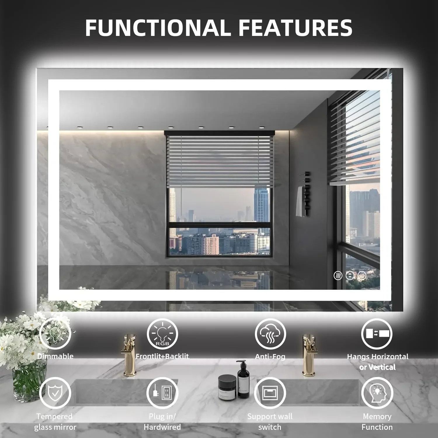 Modern Wall Mounted Smart Frameless Hotel Led Mirror Touch Screen Anti ...