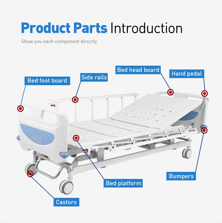 Aluminum Side Rail Hospital Bed Central Brake Hospital Bed 3 Function ...