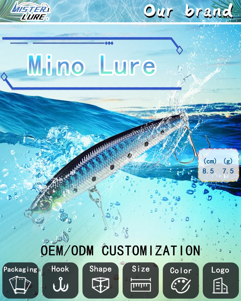 MISTER LURE Artificial 7.5g Sinking Minnow Swim Fishing Lures Minnow ...