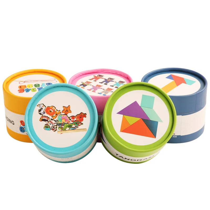 Children's Wooden Bucket Puzzle Tangram Puzzle T Puzzle Fishing Bear ...
