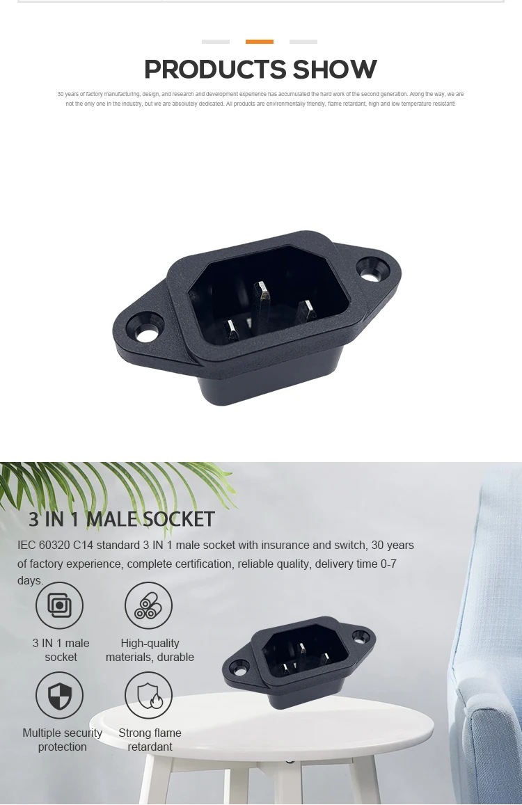 Iec C14 Power Socket -15a Screw In Pcb Inlet- Panel Chassis Mount ...