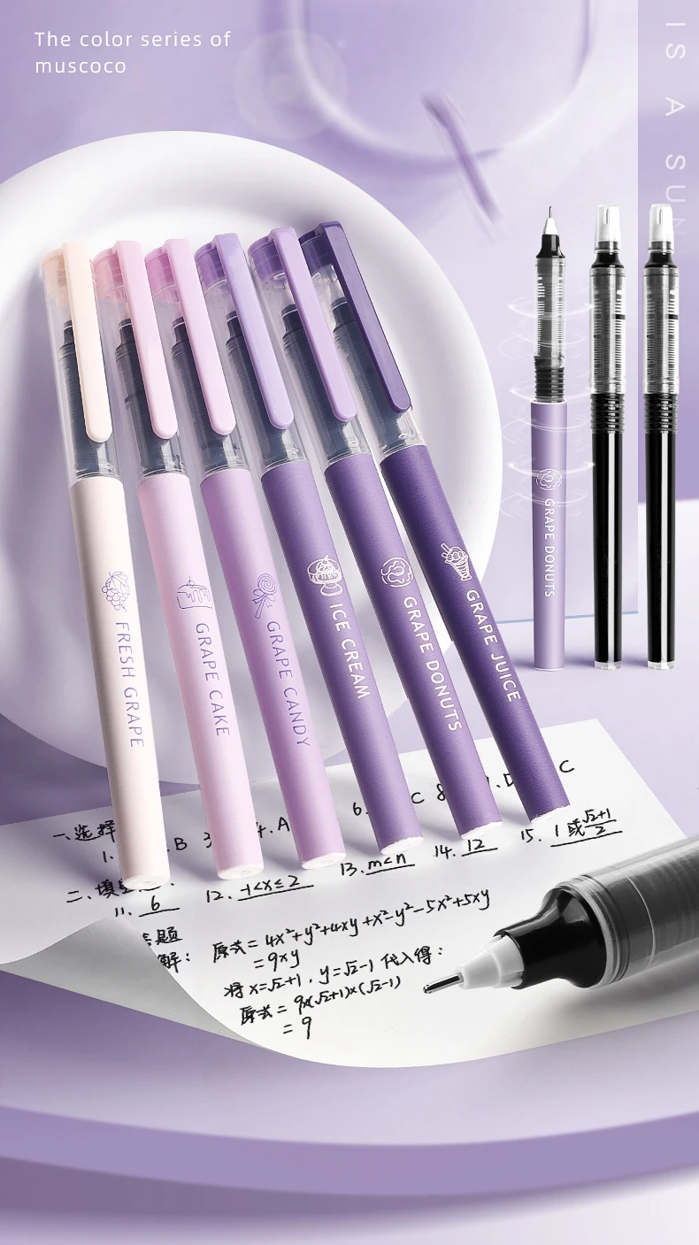 Fresh Straight Liquid Rollerball Pen Gel Pen Black Carbon Pen Set 6 ...