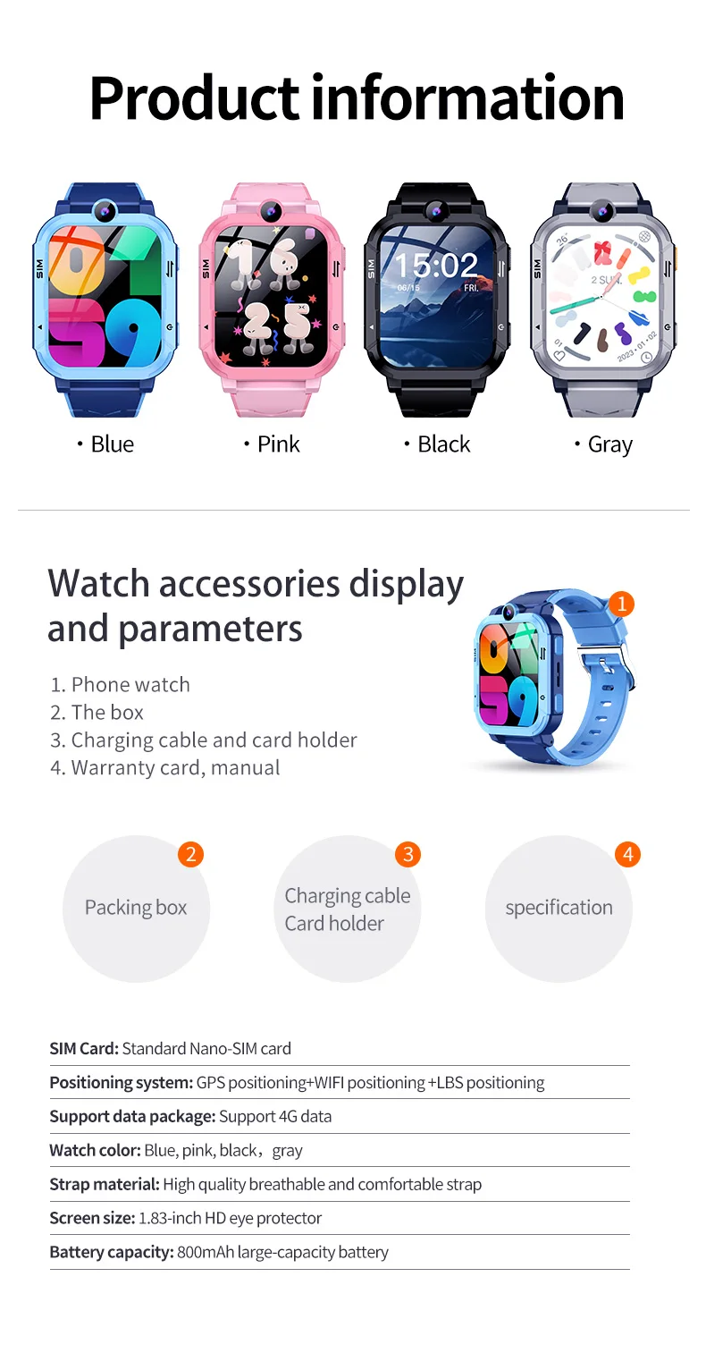 2025 Y86 Kids Smart Watch - 4G GPS, IP67 Waterproof, Android, 1+8GB ...