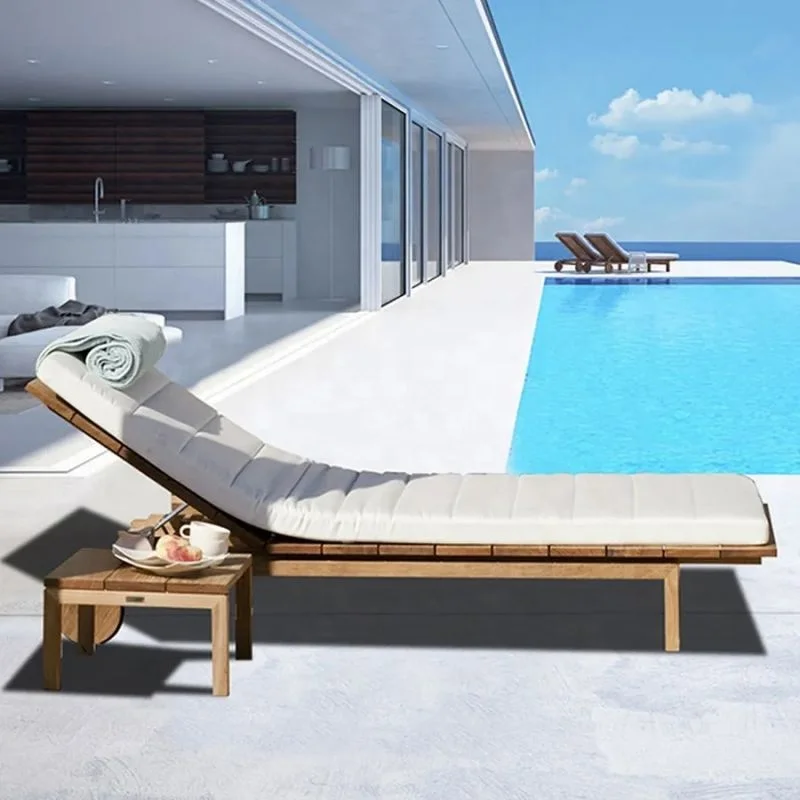 Luxury Teak Wood Outdoor Sunbed with Retractable Canopy Portable ...