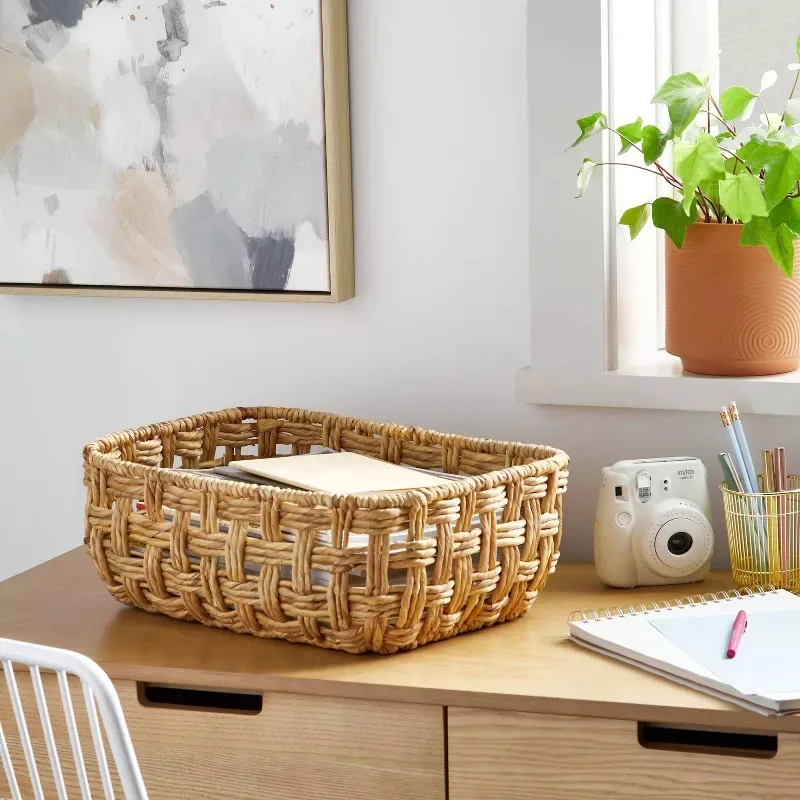 Rectangular Seagrass Storage Basket with Thick String Weaving Straw ...