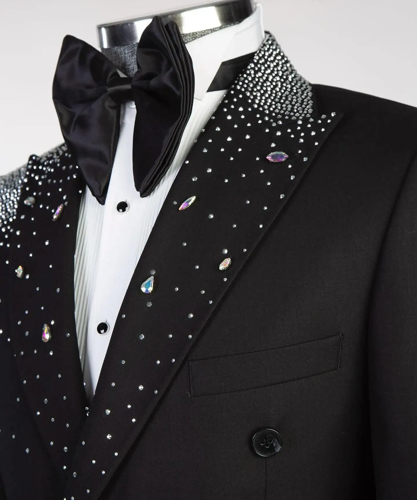 Custom Rhinestone Shiny Wedding Black Suit for Men Formal Groom Luxury ...