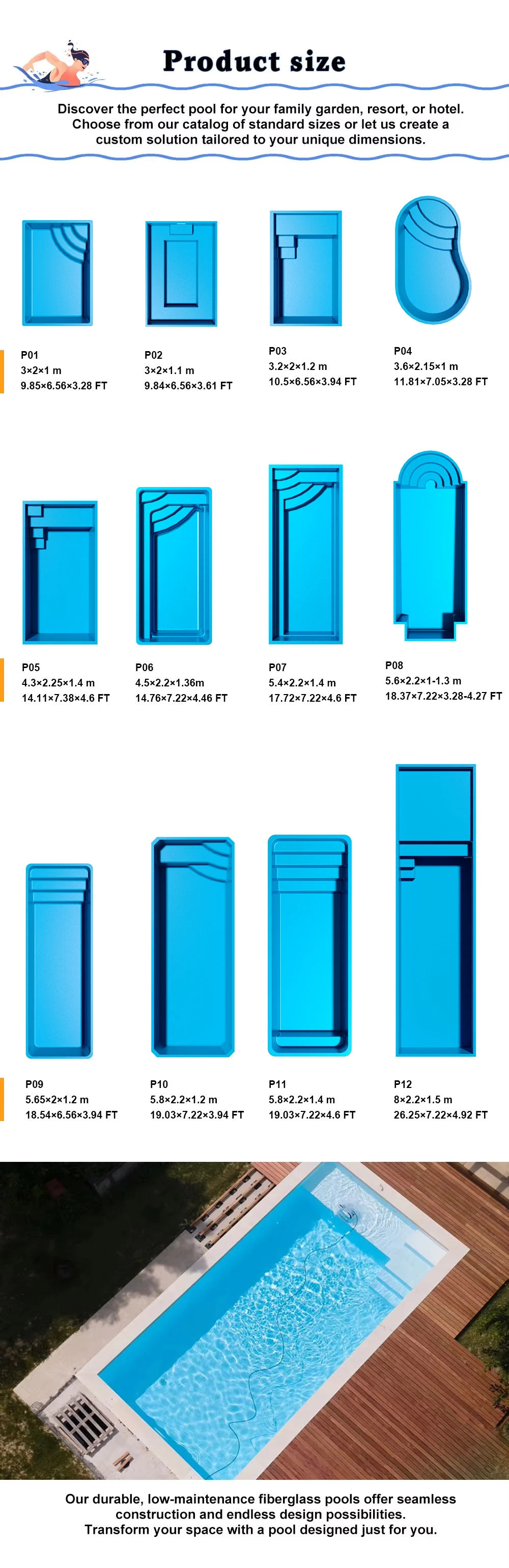Family Small Size Outdoor Fiberglass Custom Swim Spa Pool