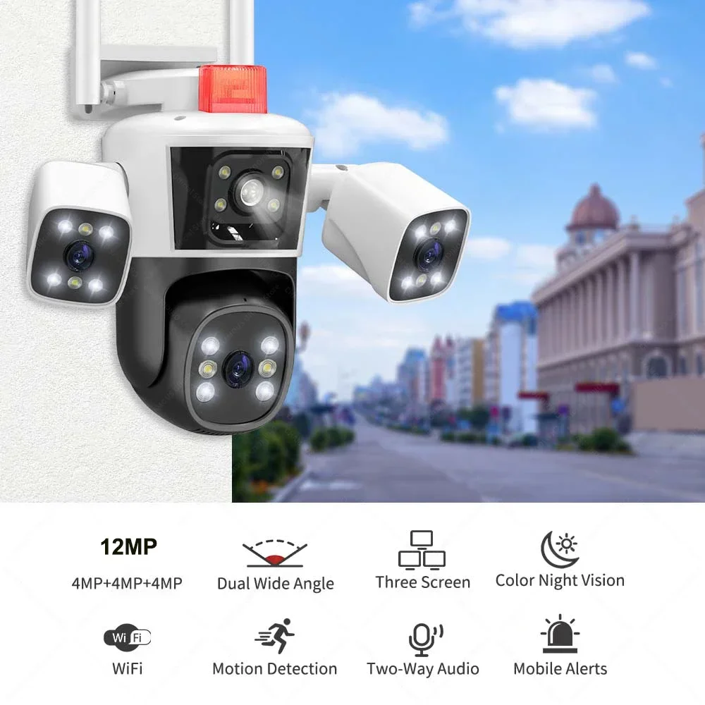 6k 12mp Wifi Ip Security Camera Outdoor Three Screen Video Ptz ...