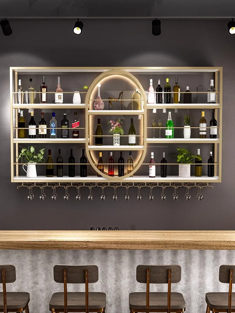 Industrial Style Wall-Mounted Wine Rack Luxury Light Display Luminous ...