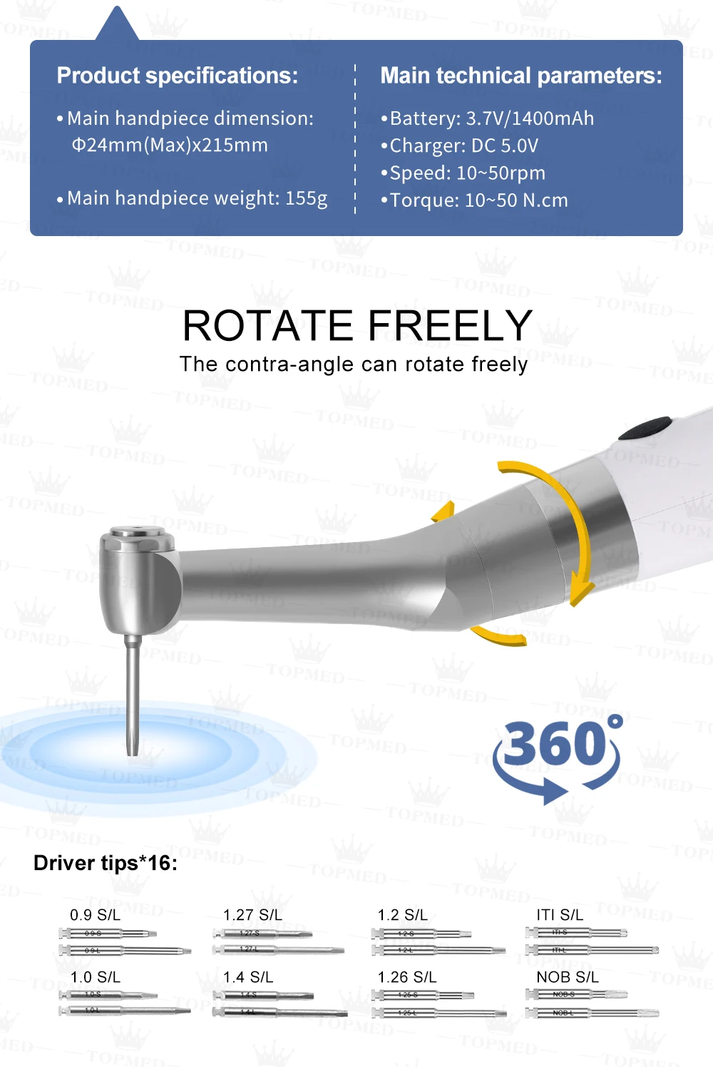 Dental Implant Electric Torque Wrench Imported Motor 360 Rotate Freely ...