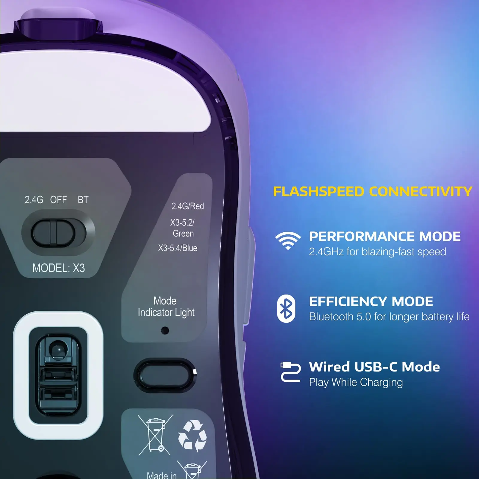 Attack Shark X3 Wireless Gaming Mouse - 26000 DPI Optical Sensor