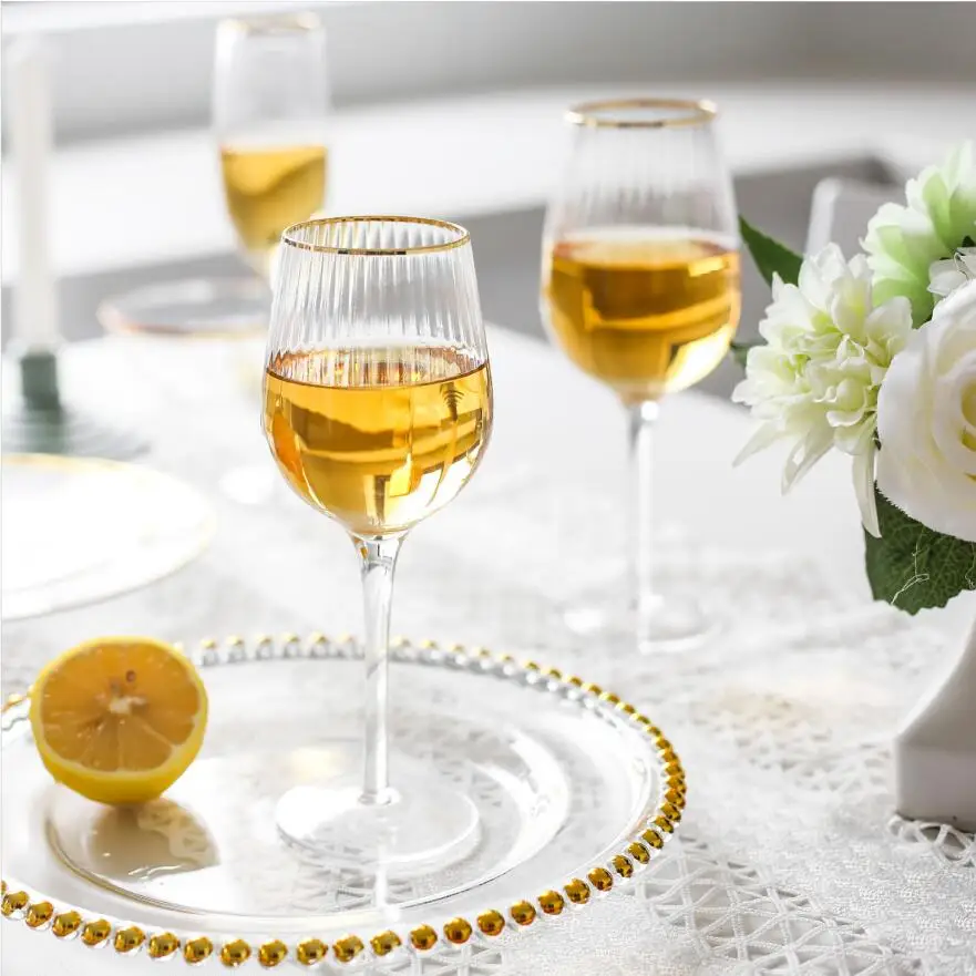 Simple Texture Clear Glass Wine Goblet/Champagne/Highball/Dof with Gold ...