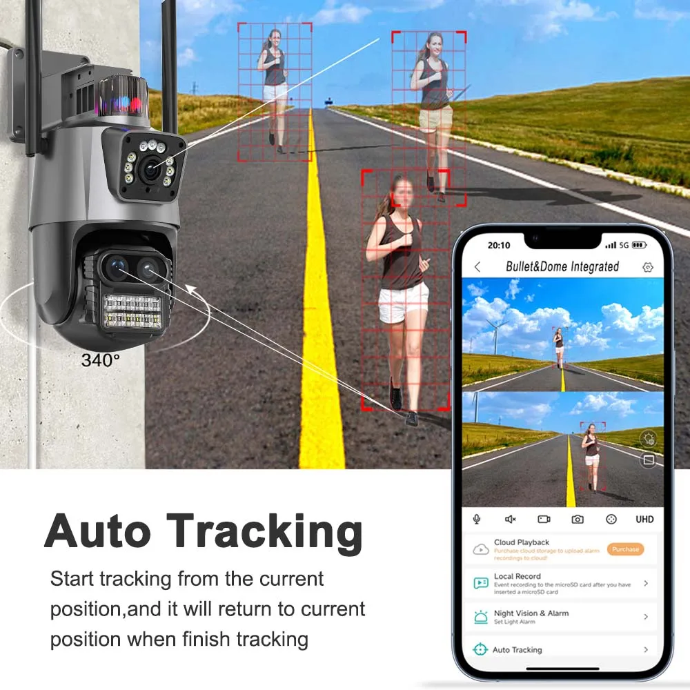 9MP 4K Three Lens Dual Screen IP CCTV Camera - Outdoor Security