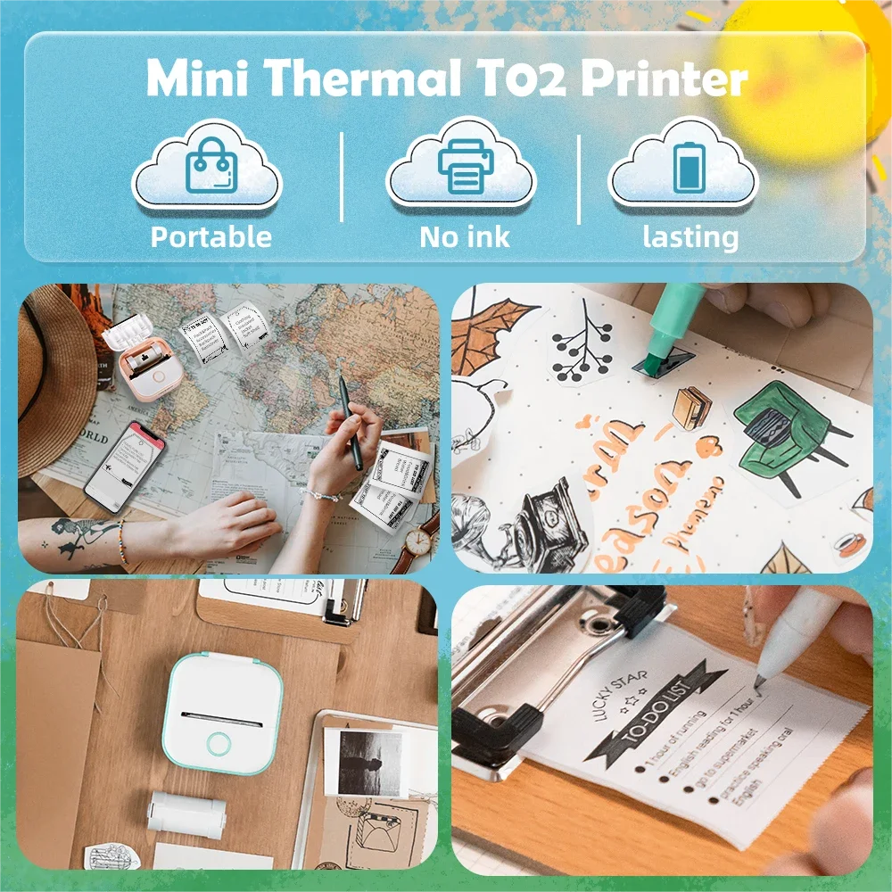Mini Printer Phomemo T02 Sticky Label Note Photo Receipt Thermal ...