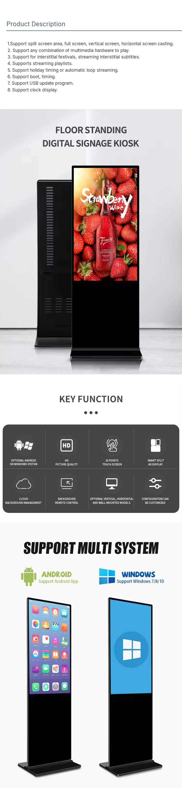4k Floor Standing Digital Signage 75 86 98 Inch Marketing Advertising ...