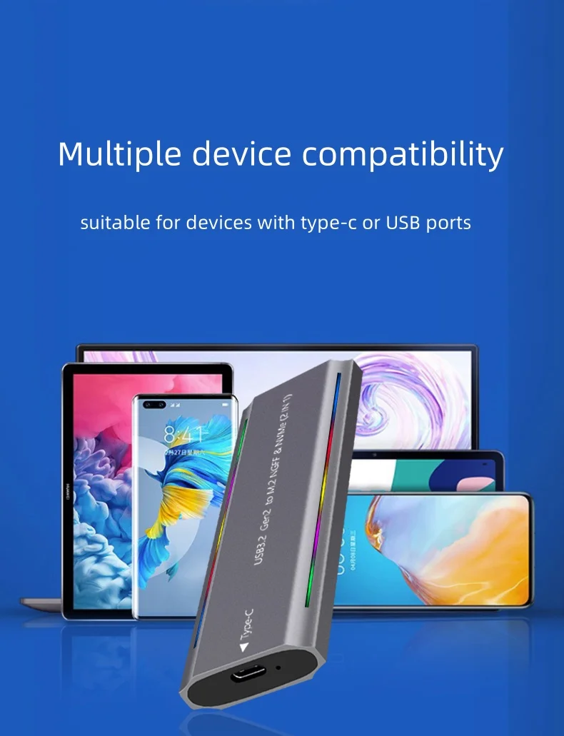 Aluminum Ngff & Nvem M2 Ssd Enclosures Case External Portable Enclosure ...