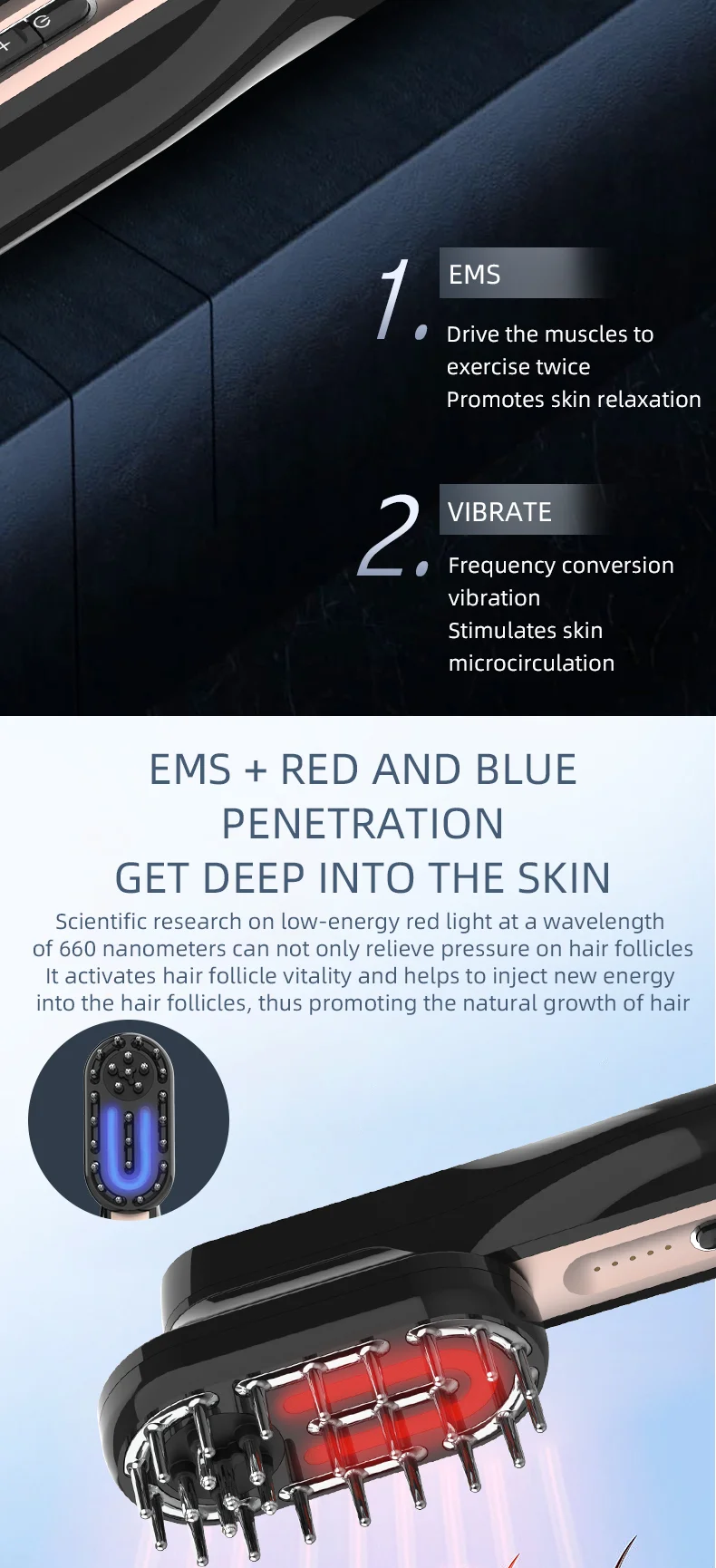 Phototherapy Hair Brush Anti Hair Loss Scalp Care Massage Comb Ems Rf ...