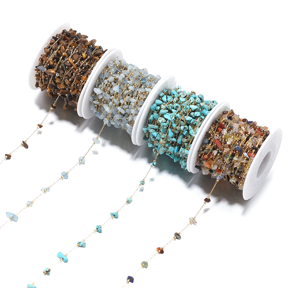 Stainless Steel 4-7mm Polychromatic Stone Handmade Chains for Necklace ...