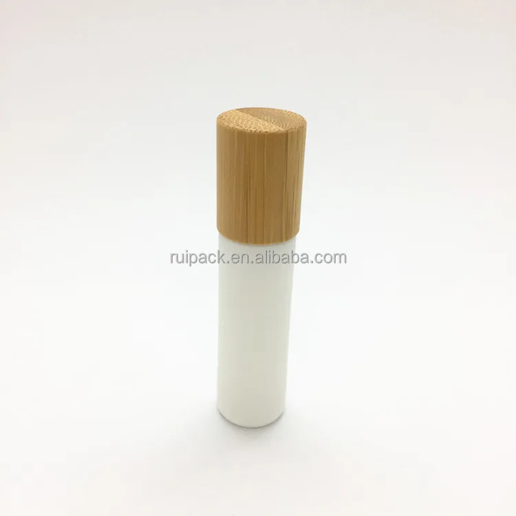 Oem Custom Wholesale Empty 10ml Matte White Essential Oil Roller Bamboo Roll On Glass Bottle ...