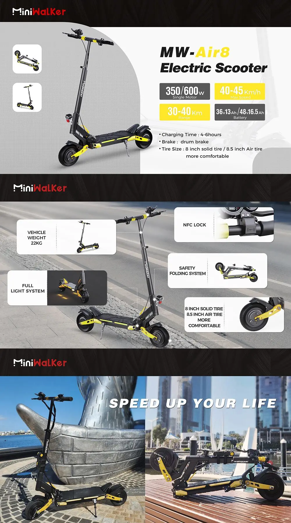 Miniwalker Air8 Scooter - Ultimate Electric Folding Escooter