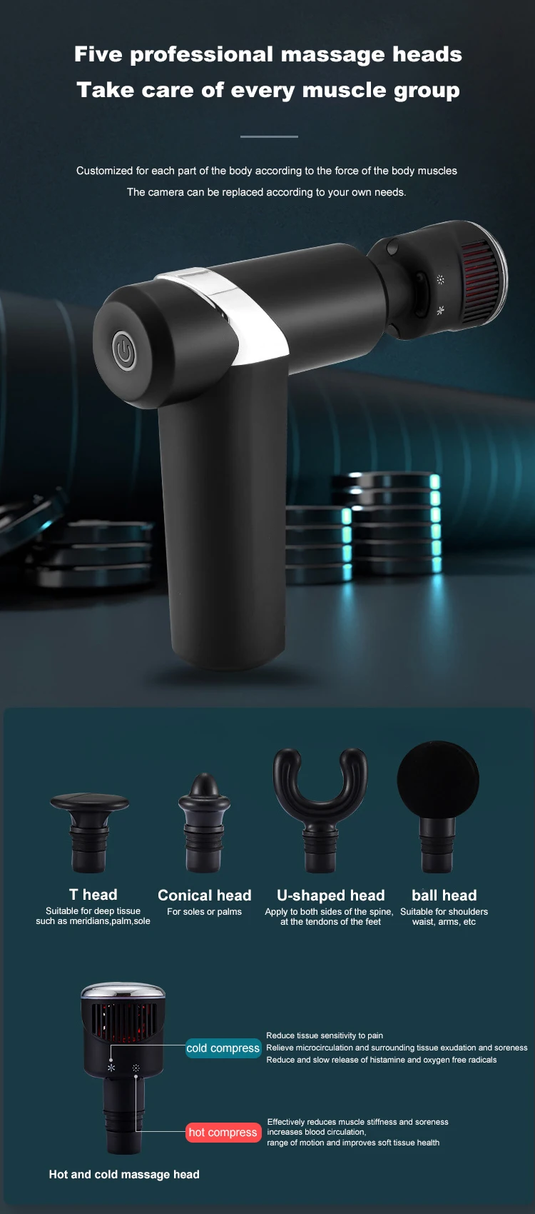 Kc Battery Handheld Massage Gun Heat Therapy Exercise Muscle Deep ...