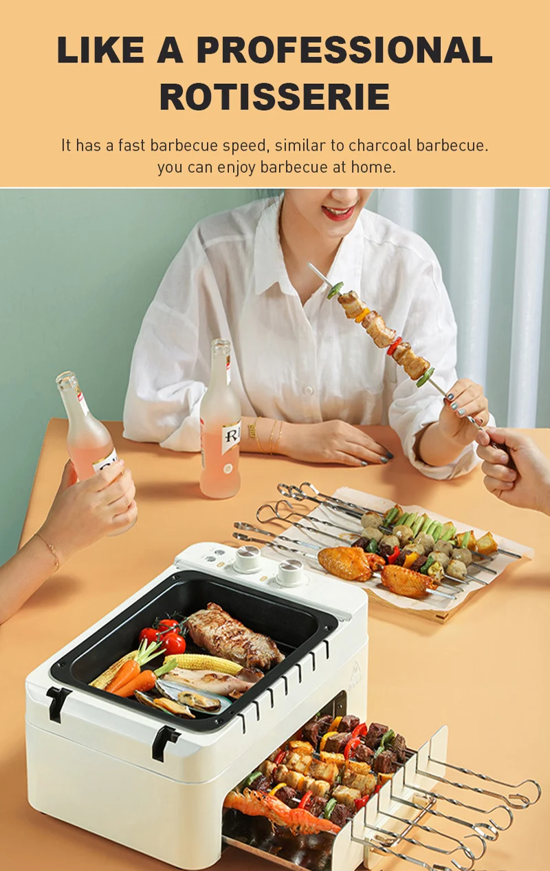 3 in 1 Electric BBQ Kebab Grill Machine - Smokeless Fun