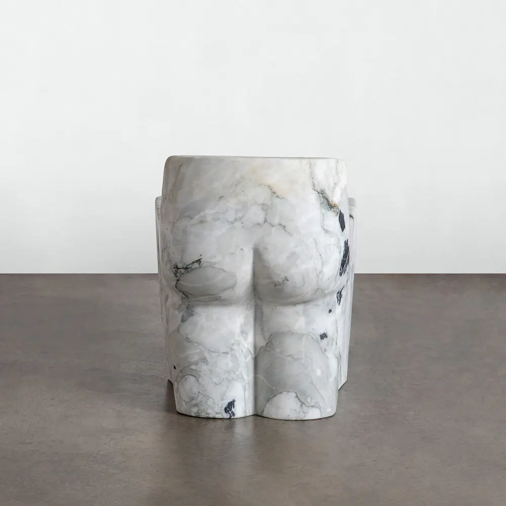 Natural Sculptural Marble Stone Butt Stool Furniture Side Stand Stool ...