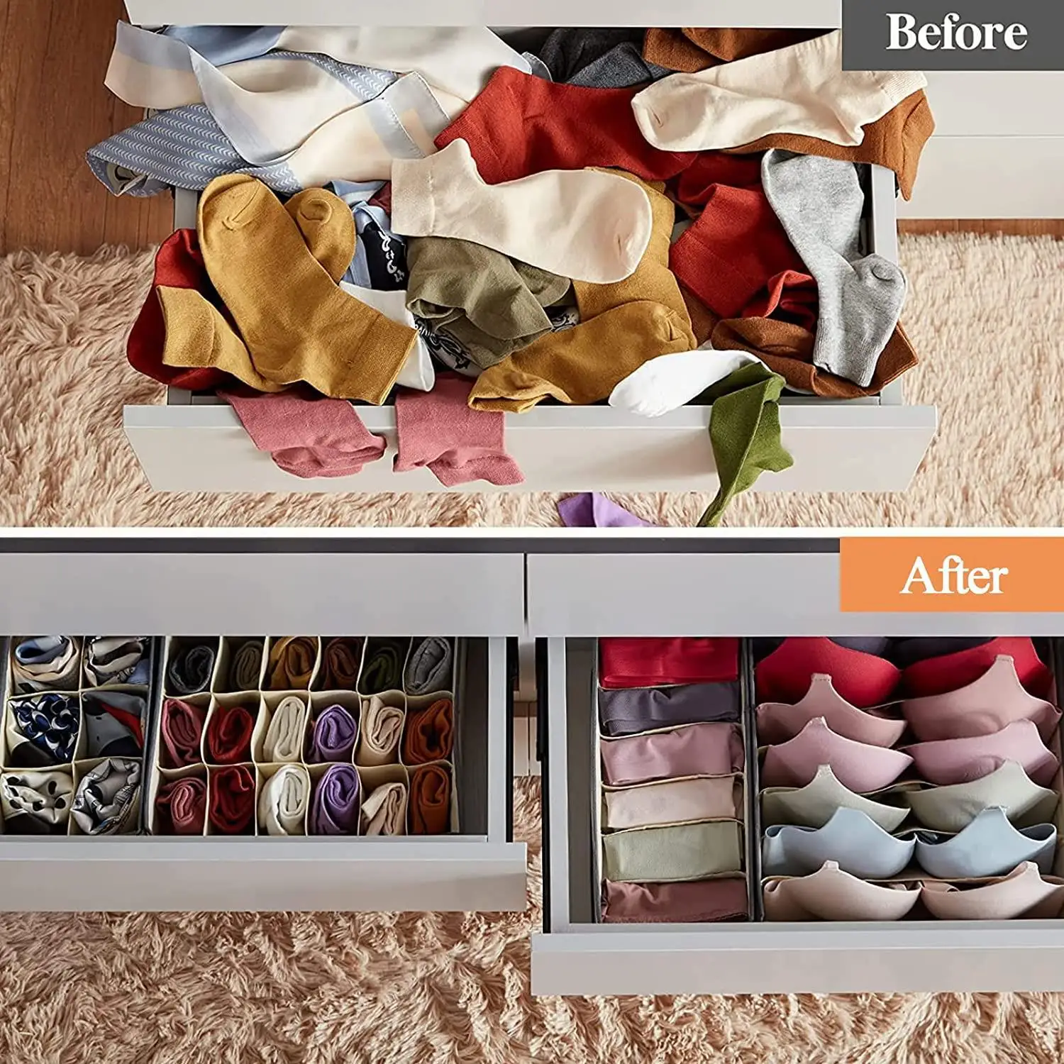 Non-woven Closet Underwear Organizer Drawer Divider Storage Bin Box For ...