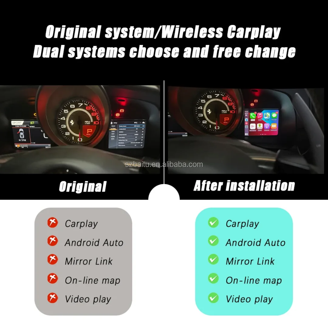Wireless Android Auto Apple CarPlay Upgrade Module for Ferrari 488 458 ...
