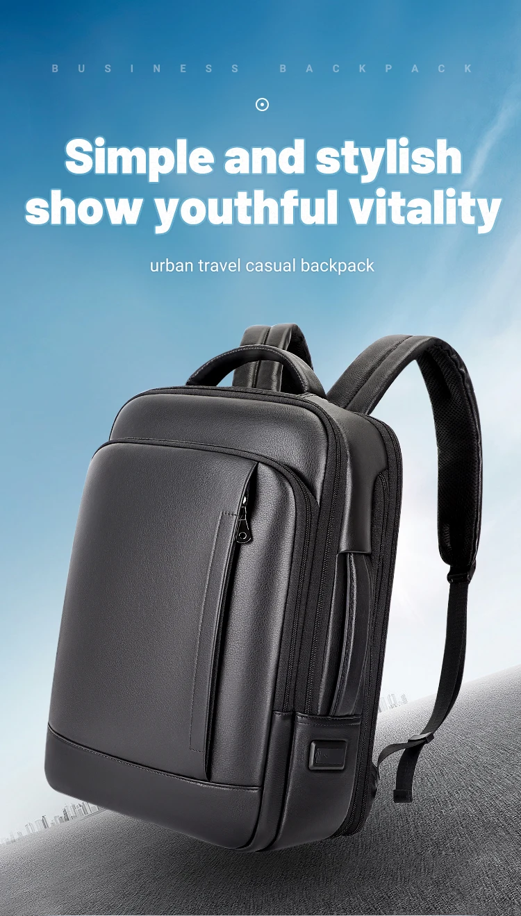 Men's Waterproof Anti-theft Leather Laptop Backpack With Usb Port Oem