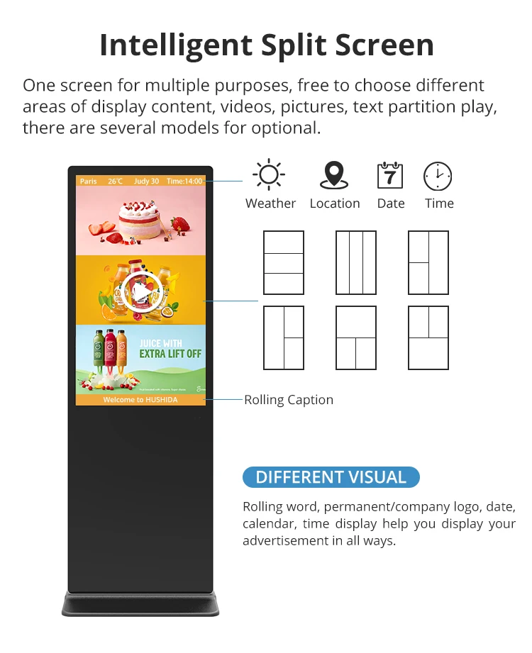 Floor Stand Digital Signage Kiosk - 43-55 Inch Touch Screen LCD for ...