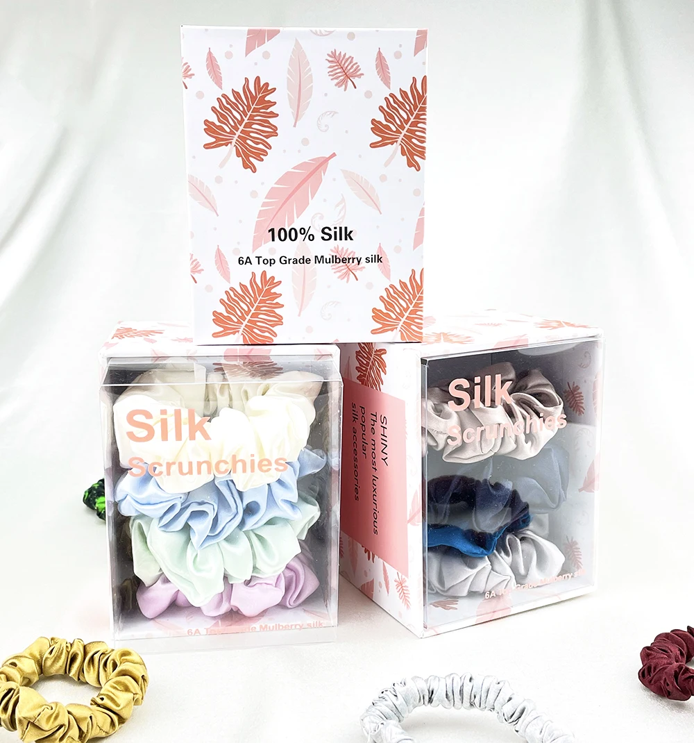 New Design High Quality 22/19/16mm Silk Scrunchie Set With Logo Label ...