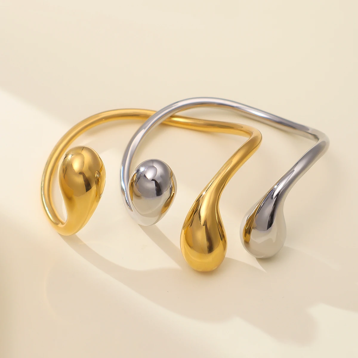 Minimalist 18K Gold Plated Stainless Steel Open Water Drop Bangle Women ...