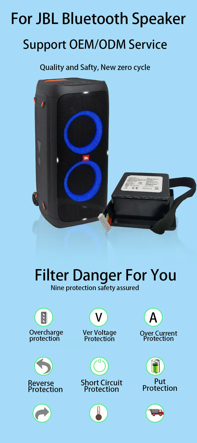 Bateria Partybox 310 for JBL Partybox 310 Speaker - 7.4V 10000mAh Li ...