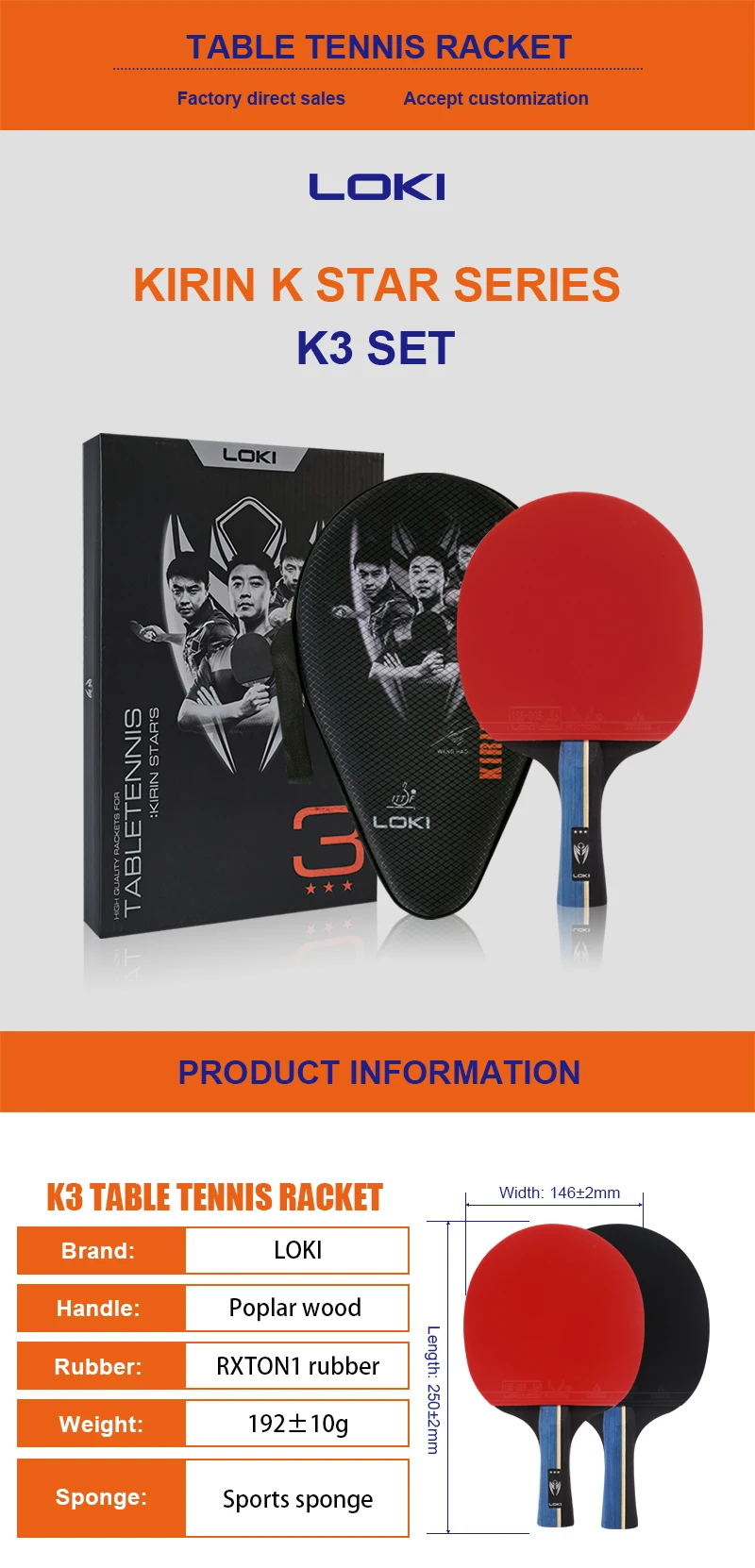 Loki K3 Star Professional Table Tennis Racket Premium Ping Pong Paddle ...