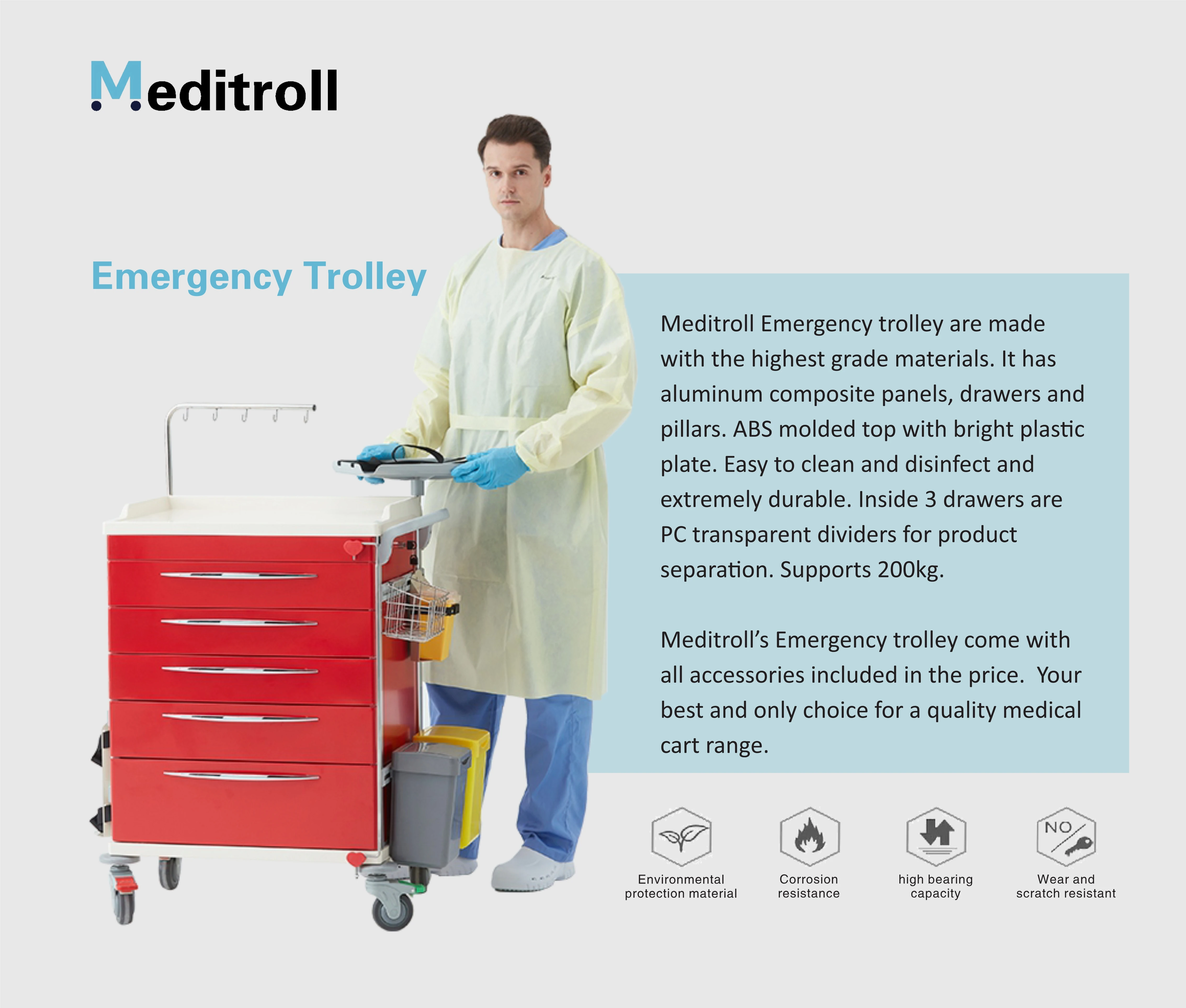 Meditroll MT03 - Versatile Hospital Trolley for Medical Use