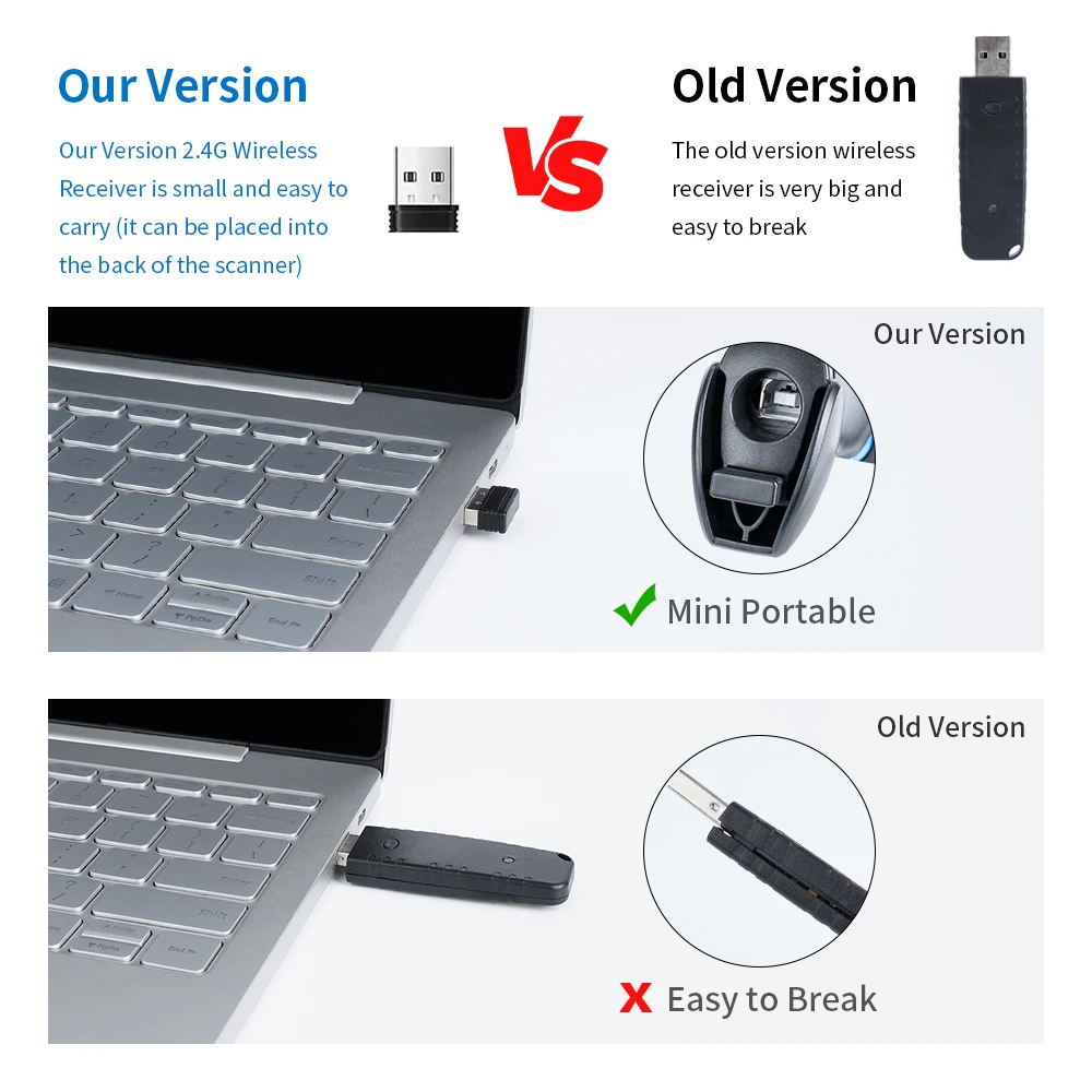 Effon USB Wireless 2.4G Bluetooth Scanning Gun for 2D QR