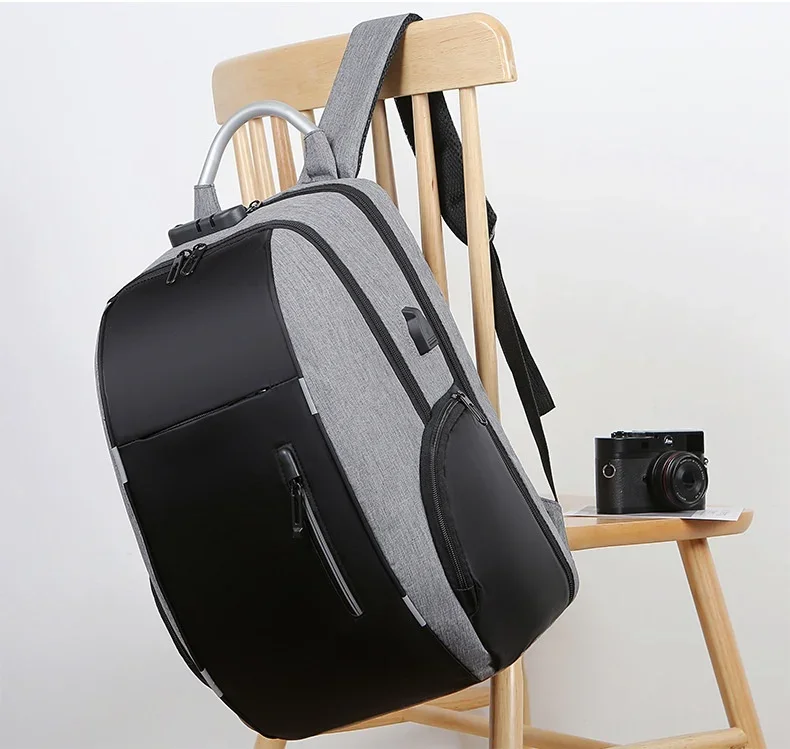 Men College Bags Laptop Backpack Bag Genuine Leather Nylon Laptop ...