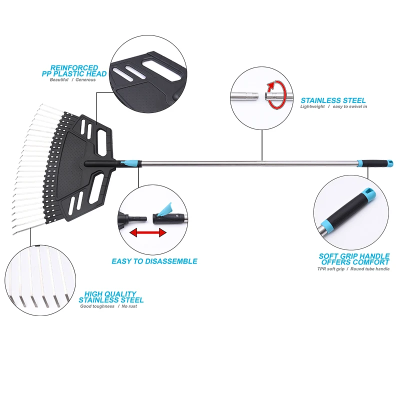 Factory Expandable Adjustable Farm Lawn Grass Leaf Garden Rake Steel ...