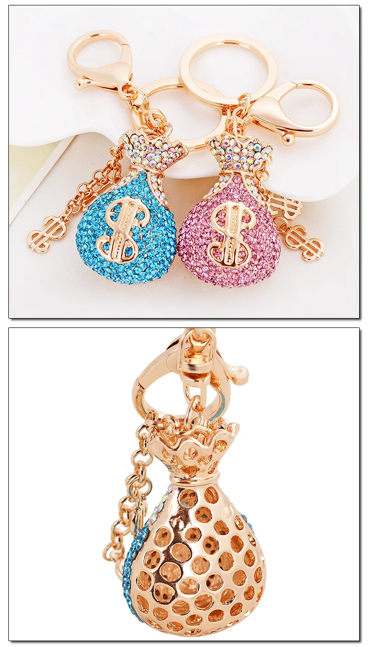 New Fortune Bag Crystal Rhinestone Lucky Keychains Luxury Key Chain ...
