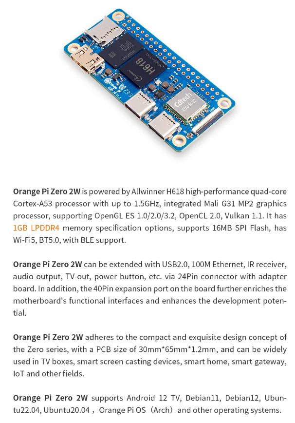 Original Factory Price New Orange Pi Zero 2 W 1GB RAM DDR4 Mini PC ...